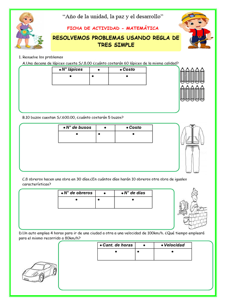 Ficha-Lun-Mat-Resolvemos Problemas Usando Regla de Tres Simple | PDF