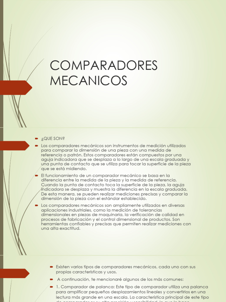 Comparadores Mecánicos: Tipos y Usos | PDF | Medición | Reloj