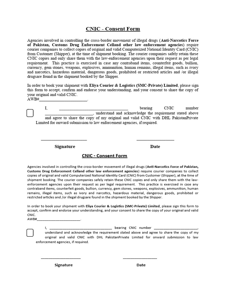CNIC - Consent Form V22092021 - Cash and Wholesale | PDF | Dangerous Goods