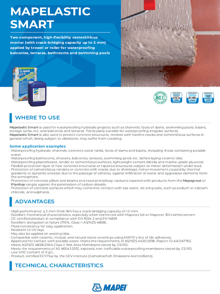 Mapelastic Smart | PDF | Concrete | Cement