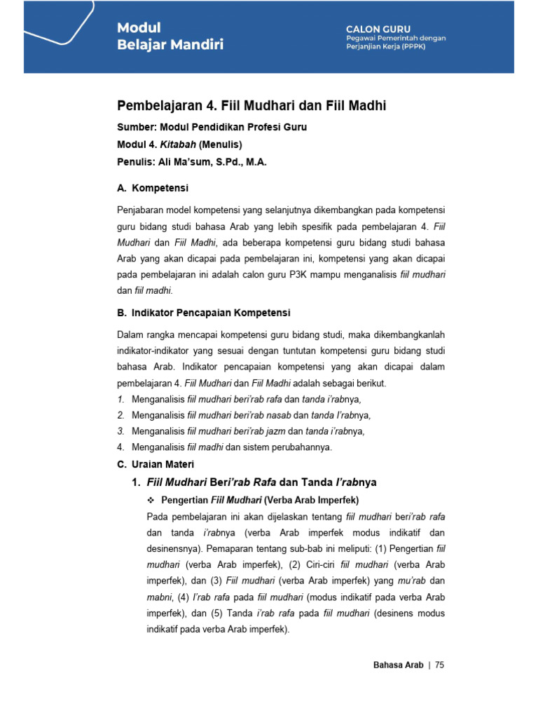 Pembelajaran 4 Fiil Mudhari Dan Fiil Madhi | PDF | Kajian Bahasa Asing ...