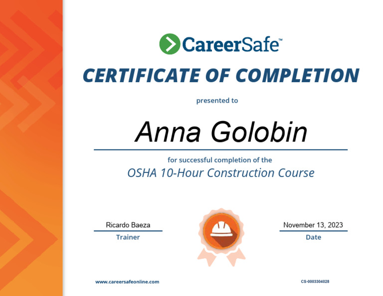 osha certificate | PDF