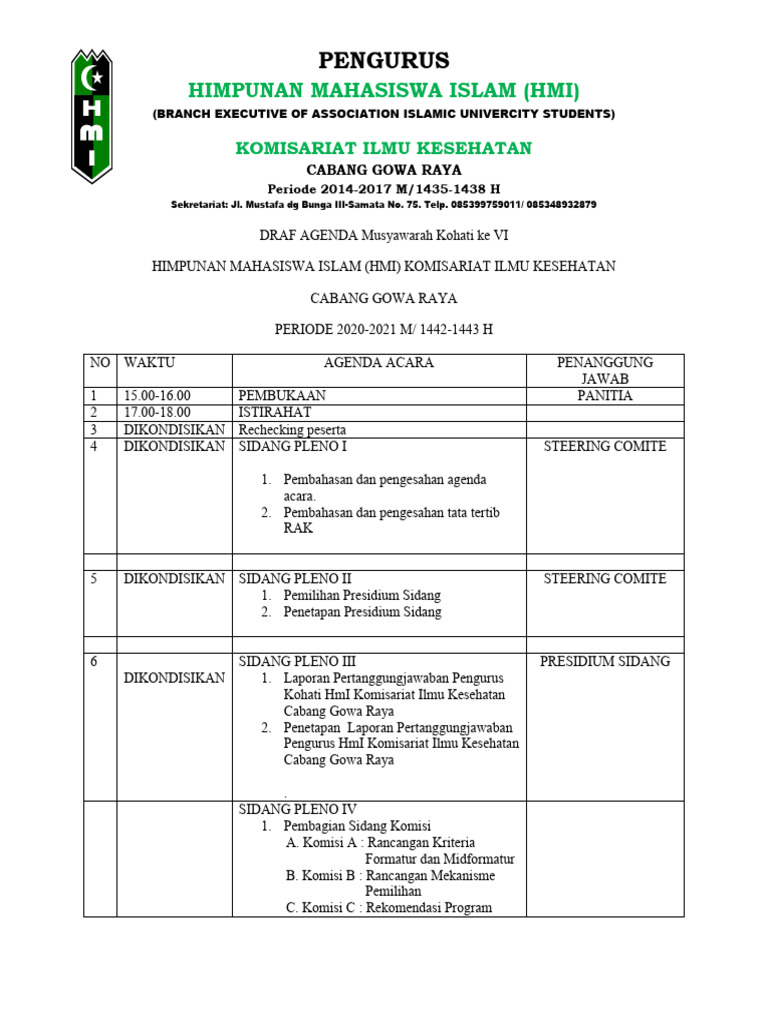 Agenda Dan Tatib RAK HMI Kom. Kes Cagora | PDF