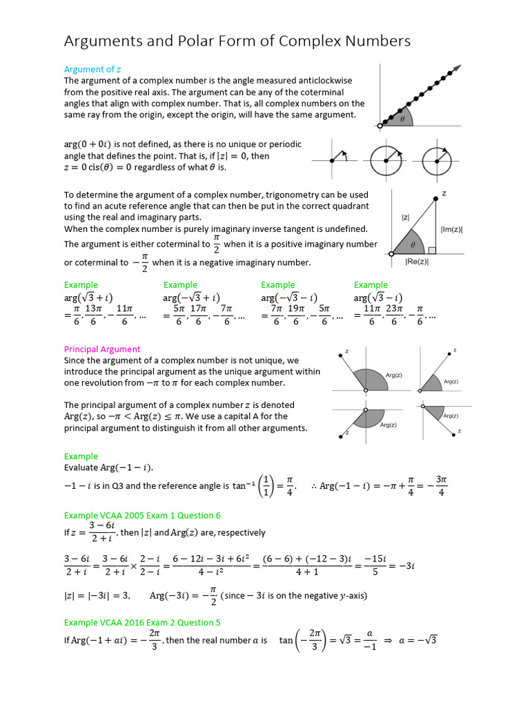 Arguments and Polar Form of Complex Numbers | PDF | Complex Number | Angle Arguments and Polar Form of Complex Numbers | PDF | Complex Number | Angle