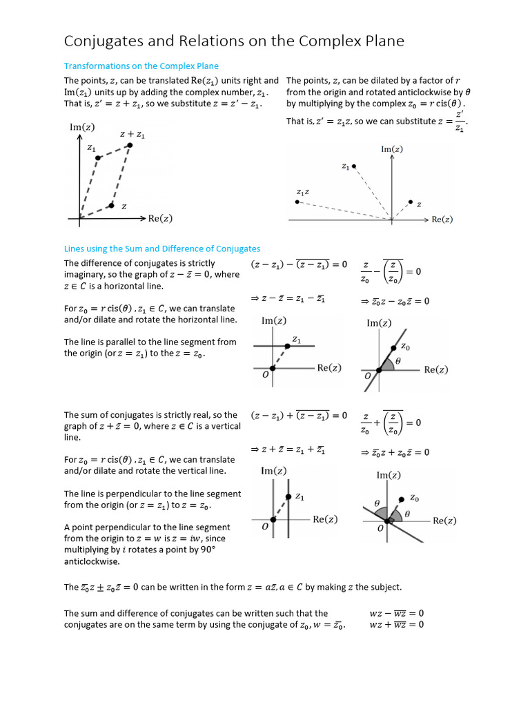 Conjugates and Relations On The Complex Plane | PDF | Complex Number ...
