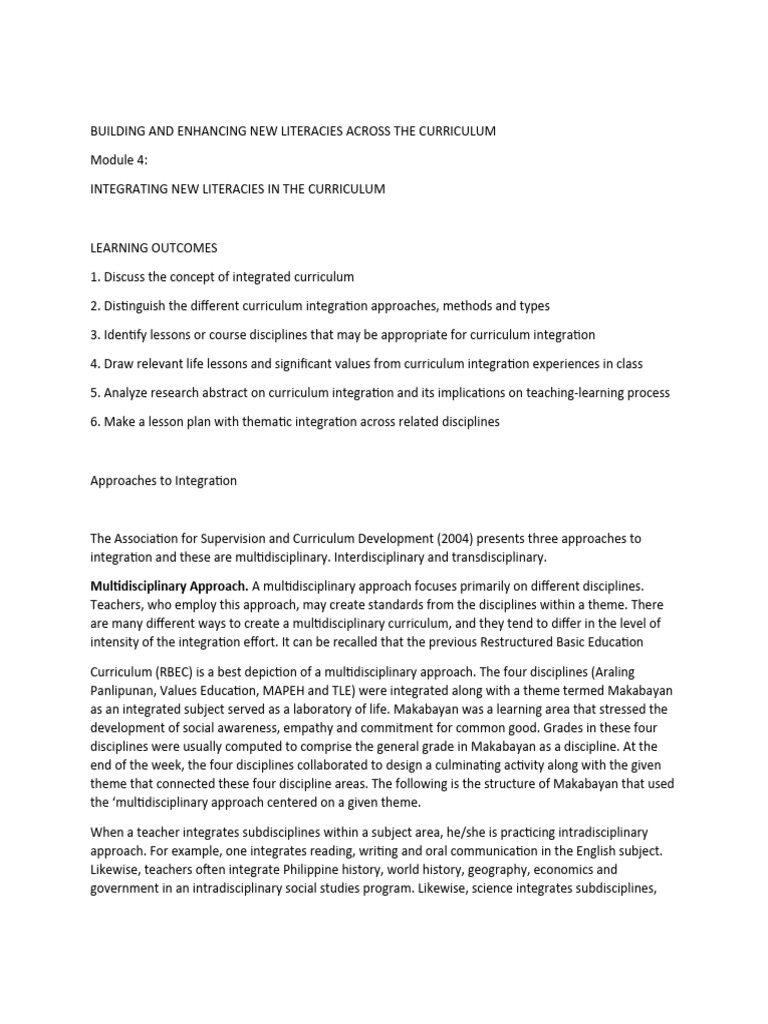 BENLAC Module 4 Integrating New Literacies in The Curriculum | PDF ...