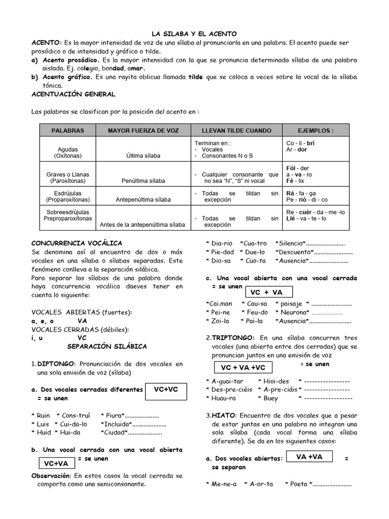 1 La Silaba y El Acento Academia Euclides Lenguaje 2do Libbro ...
