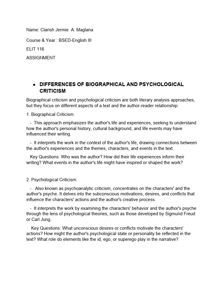 Biographical vs. Psychological Criticism | PDF | Psychology | Id