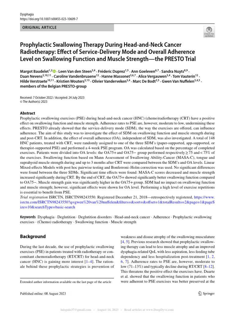 Prophylactic Swallowing Therapy During Head and Neck Cancer | PDF ...