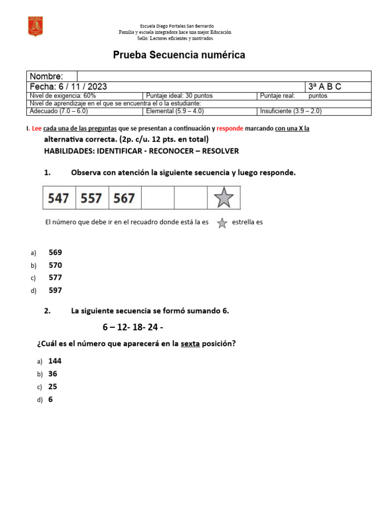 Prueba Patrones Numericos 3 | PDF