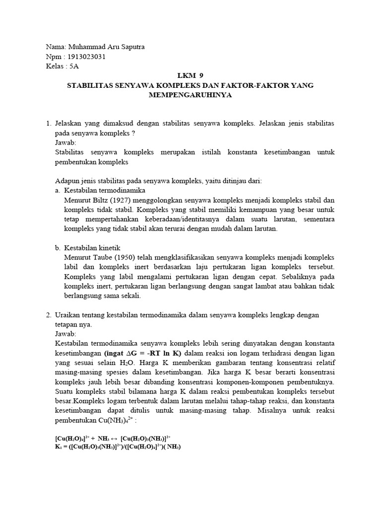 Muhammad Aru Saputra LKM 9 Senyawa Kompleks | PDF