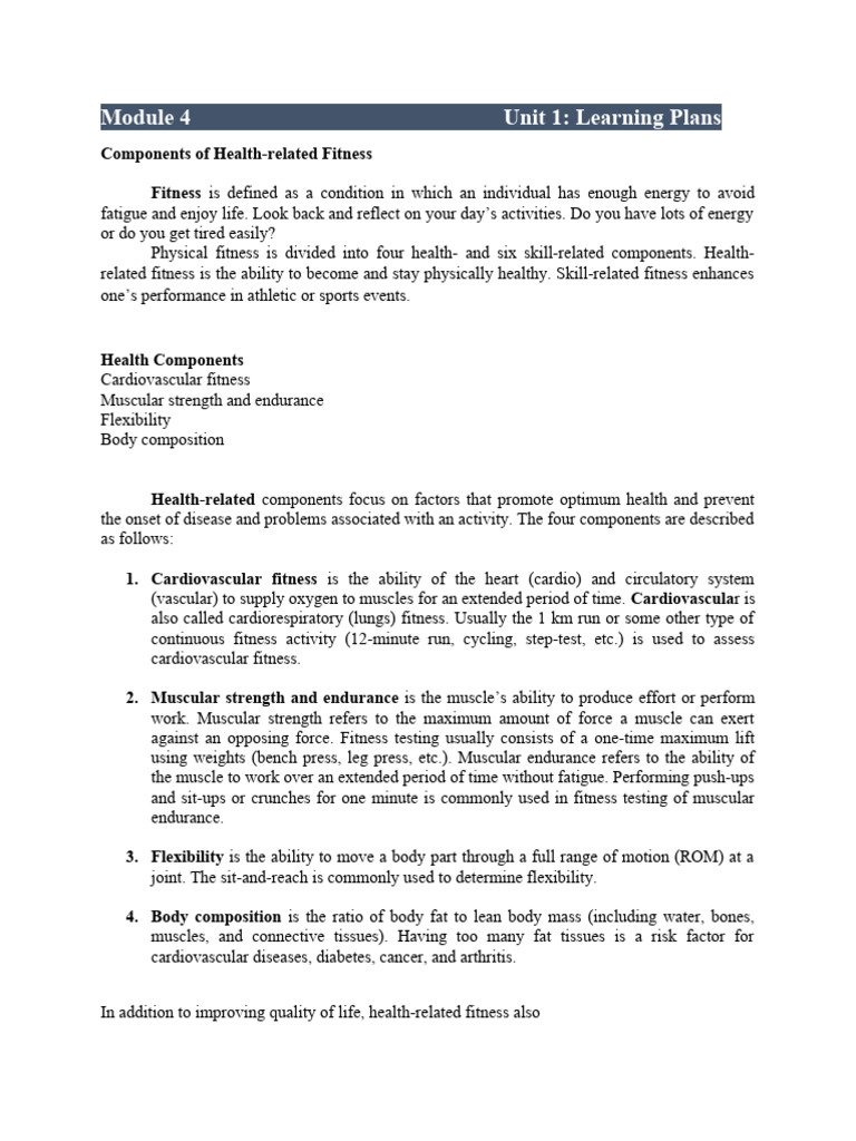 Health Related Components Pdf Physical Fitness Body Mass Index