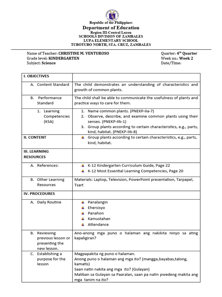 COT - kindergarten.4TH QUARTER | PDF