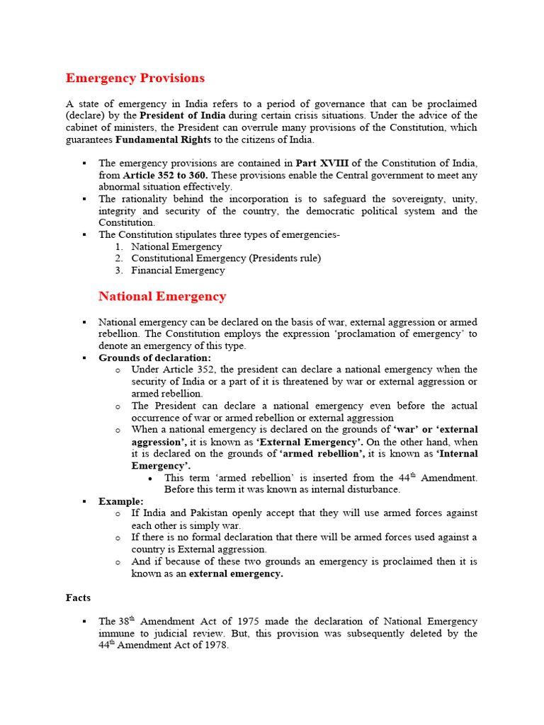 Emergency Provisions | PDF | State Of Emergency | Government Of India