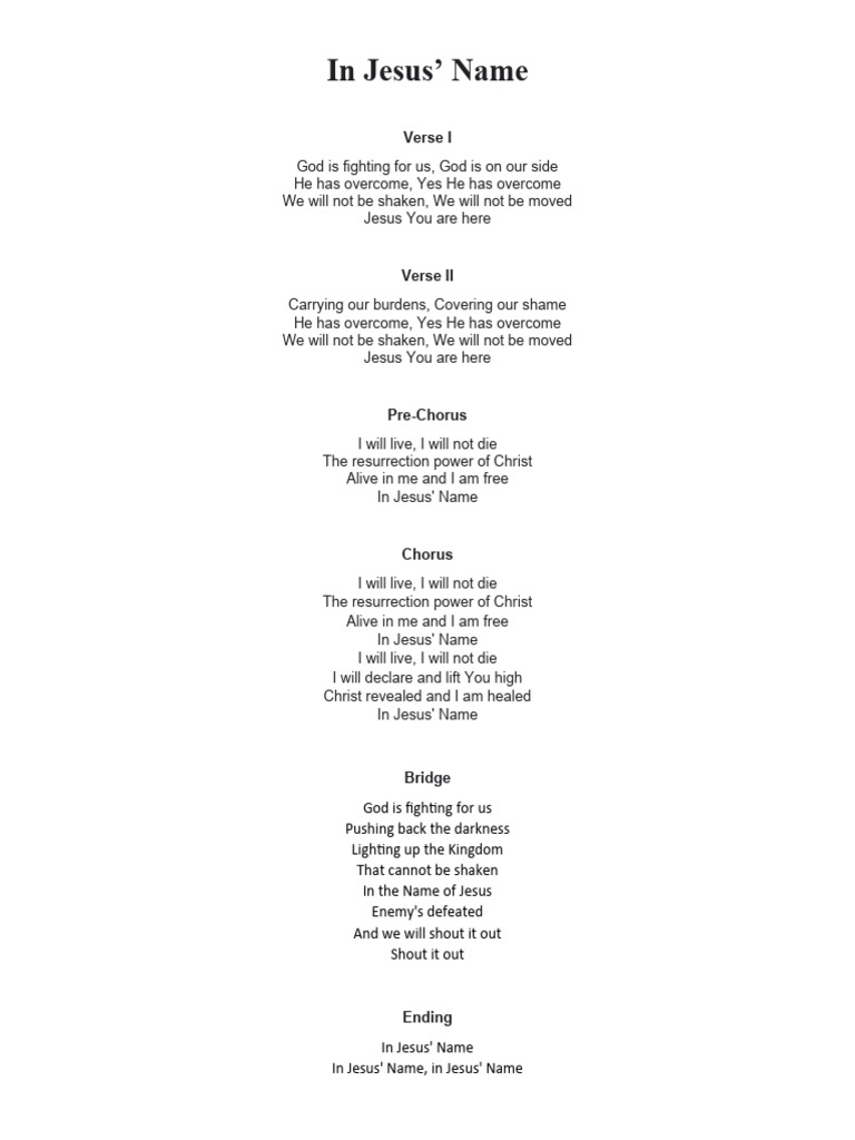 In Jesus' Name Lyrics Summary | PDF