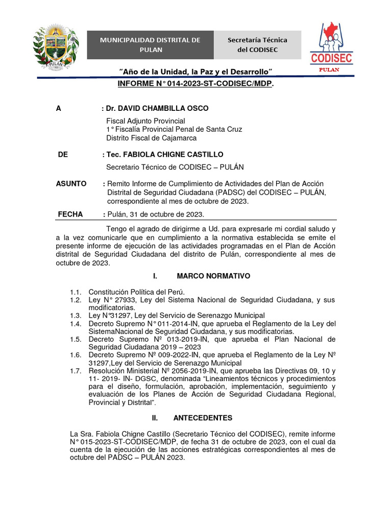 Informe Codisec | PDF | Cumplimiento de la ley | Crimen y violencia