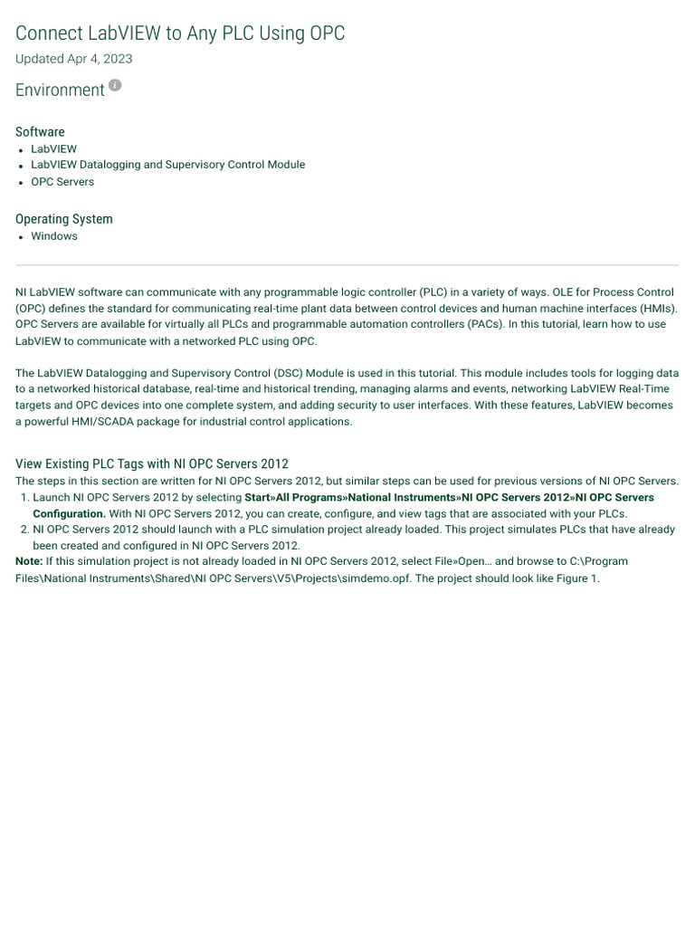 Connect LabVIEW To Any PLC Using OPC - NI | PDF | Programmable Logic ...