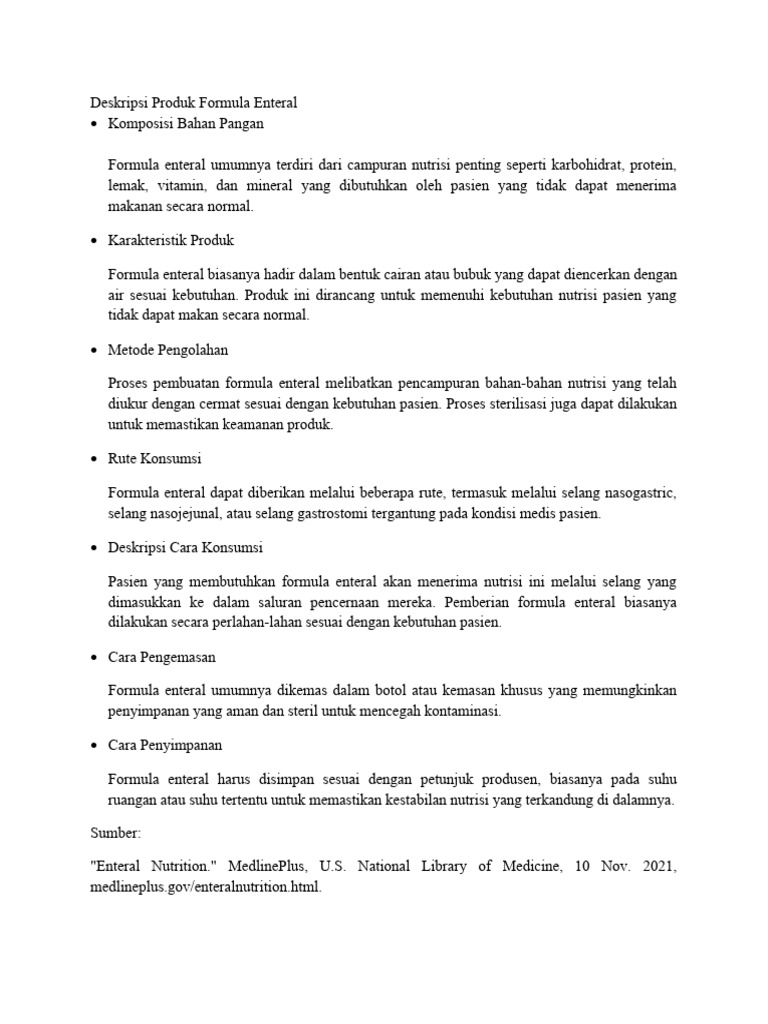 Deskripsi Produk Formula Enteral | PDF
