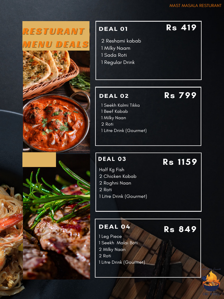 Black Modern Food Menu Portrait | PDF