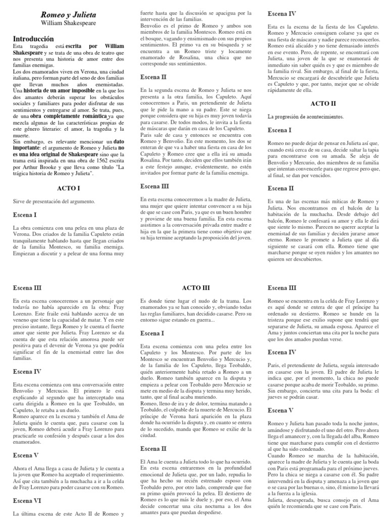 ROMEO Y JULIETA - Resumen Por Actos y Escenas | Descargar gratis PDF | Romeo y Julieta