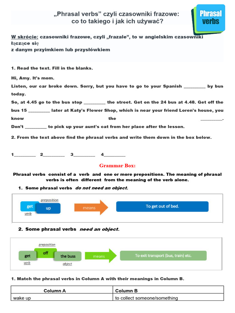 Phrasal Verbs Teoria I ćwiczenia Pdf Languages Foreign Language