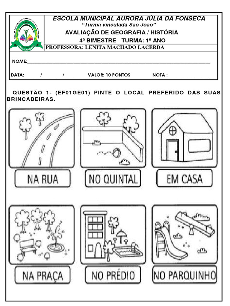 Avaliação de História e Geografia 1º Ano | PDF | Família | Geografia