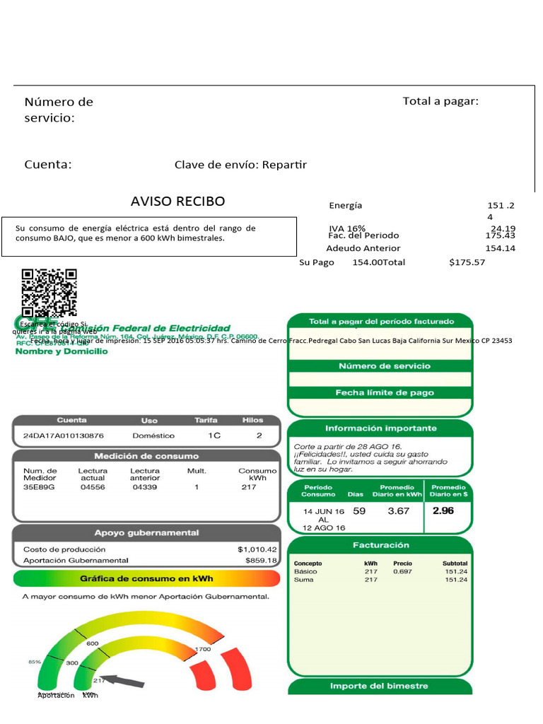 Recibo de Luz para Editar en Word | PDF