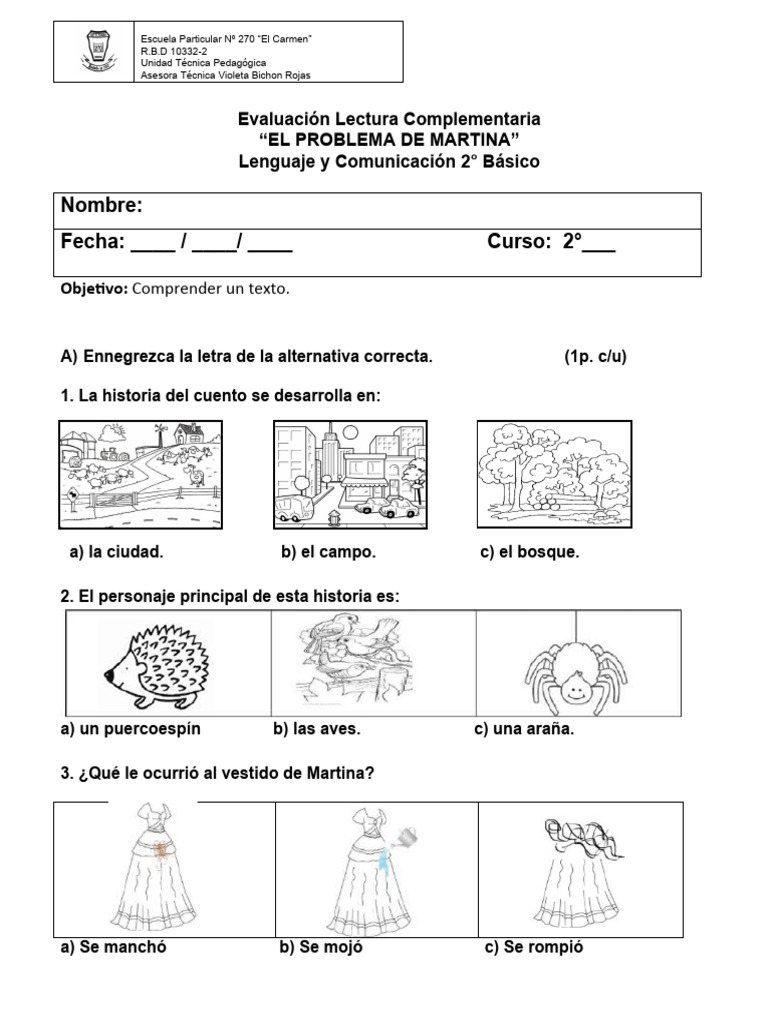 Evaluación Lectura COMPLEMENTARIA El PROBLEMA DE MARTINA 2023 | PDF