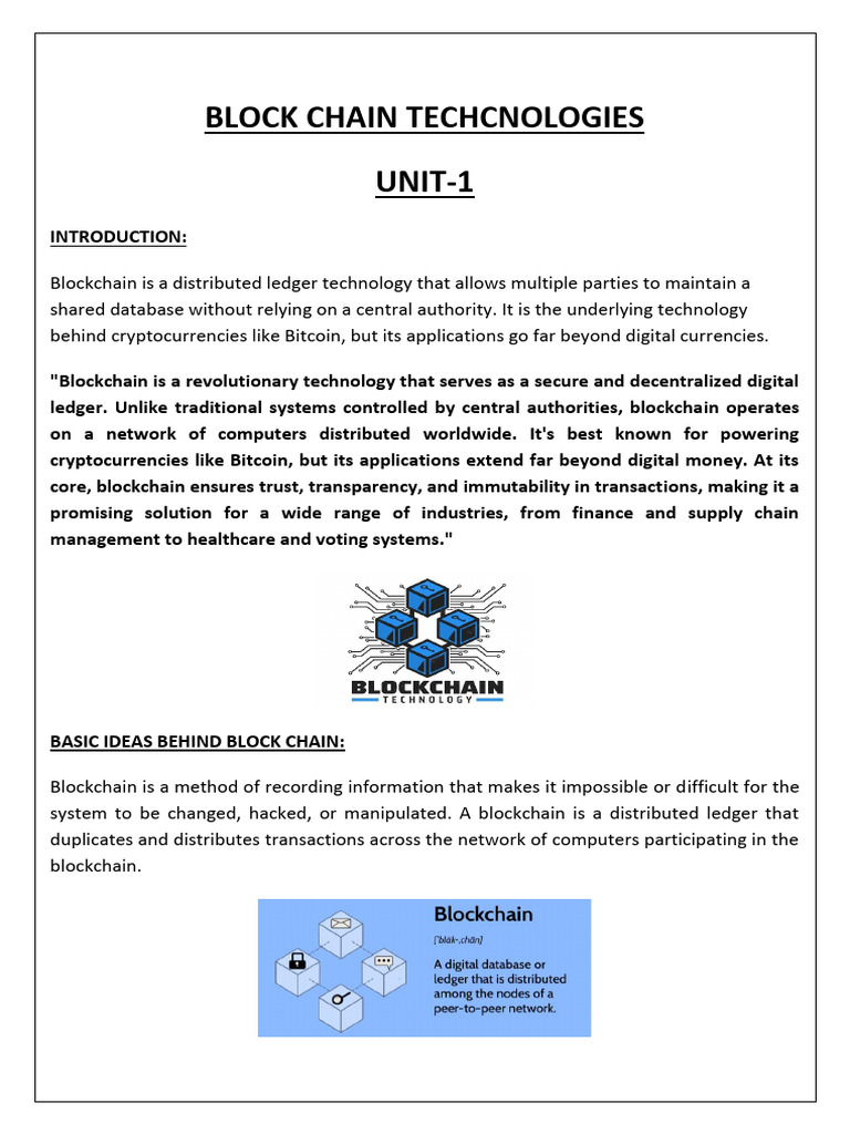 Block Chain Unit-1 | PDF | Cryptocurrency | Public Key Cryptography