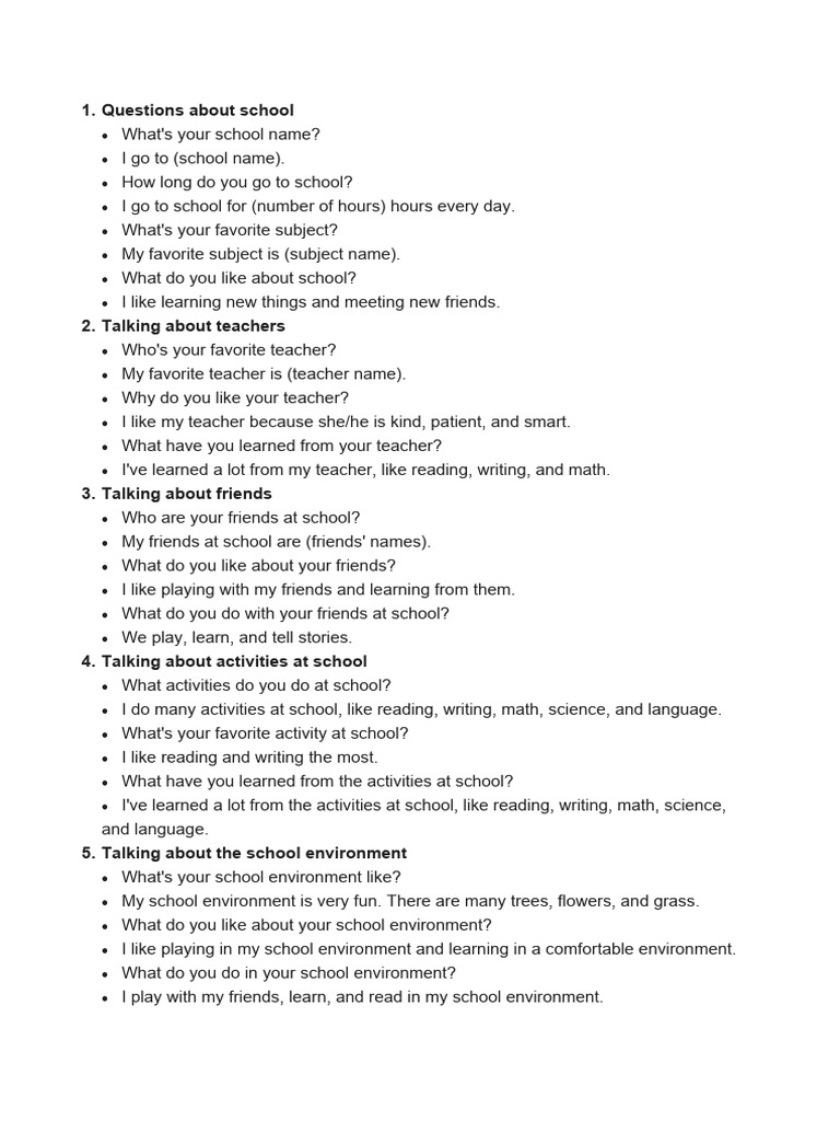 Questions About School | PDF