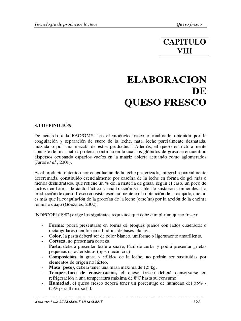 Capitulo Viii Queso Fresco | PDF | Queso | Leche