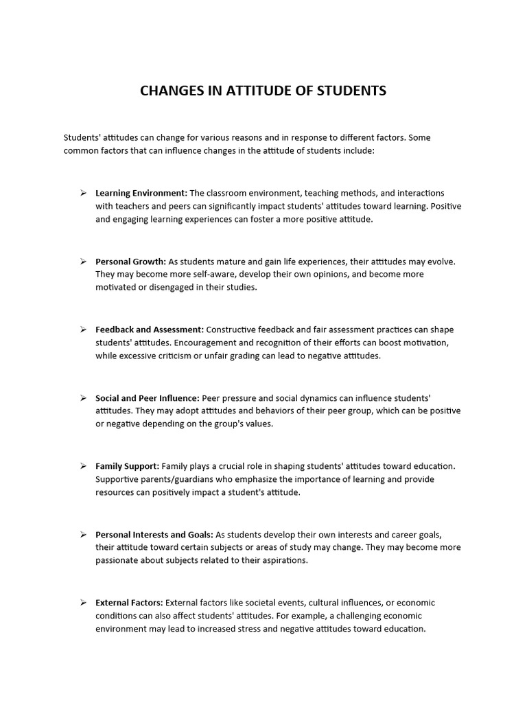 Factors Influencing Student Attitudes | PDF | Attitude (Psychology ...