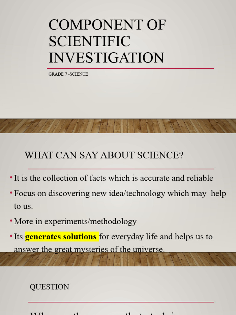 Component of Scientific Investigation | PDF | Scientific Method | Science