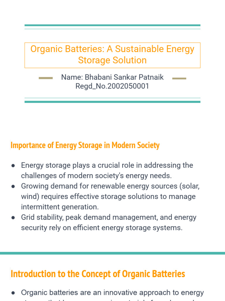 Organic Batteries - A Sustainable Energy Storage Solution | PDF ...