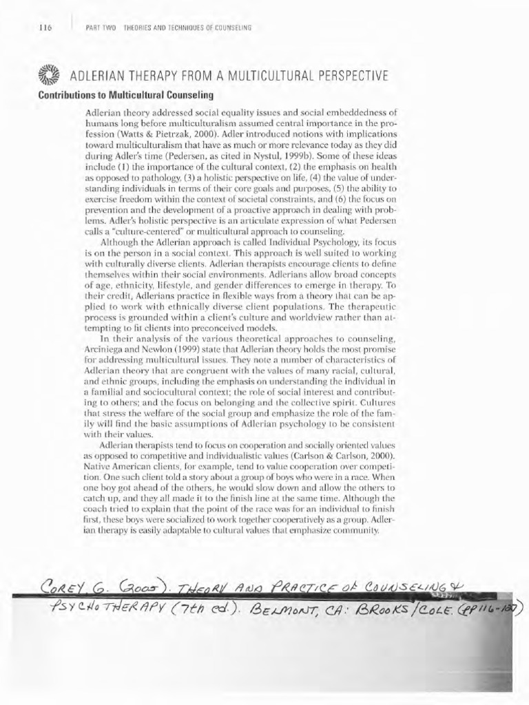 ADLER Multicultural Perspective | PDF | Psychotherapy | Psychology