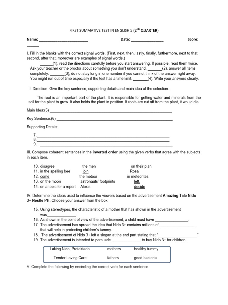 Summative Test - ENGLISH 5 - Q2 | Download Free PDF | English Language ...