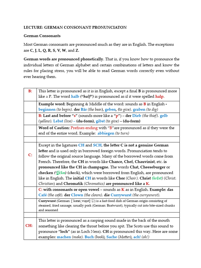 Lecture - German Consonant Pronunciaton | PDF | English Language | Syllable
