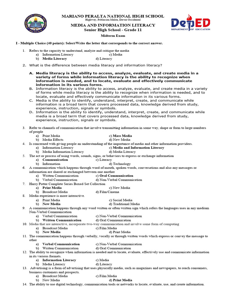 MIL-Midterm-Exam-with-Answer-Key-2022-2023 | PDF | Communication | Information
