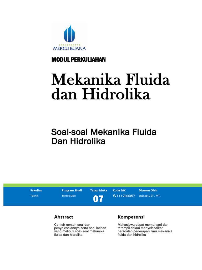 Modul 7. Soal Dan Penyelesaian Mekanika Fluida Dan Hidrolika | PDF