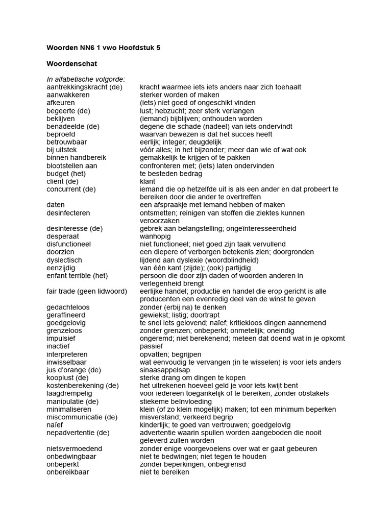 nn6 1v H5-Woordenlijst | PDF