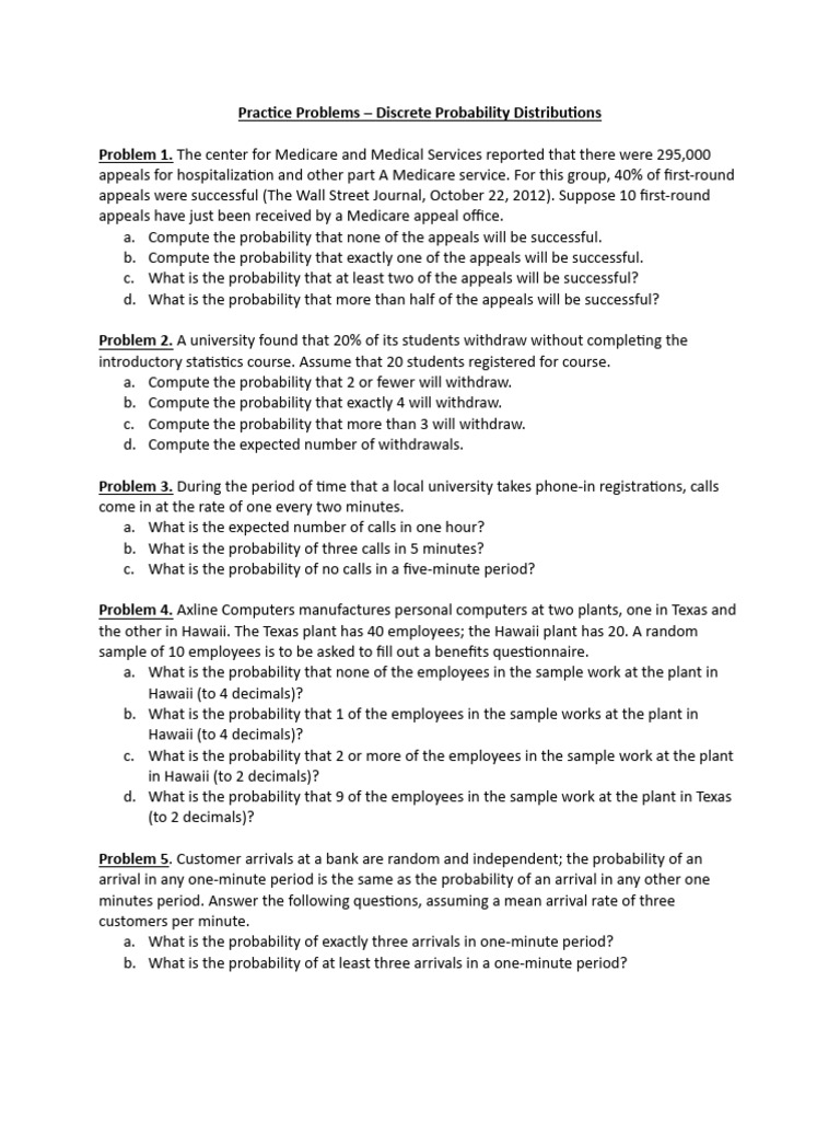 Practice Problems - Discrete Probability Distributions | PDF ... Practice Problems - Discrete Probability Distributions | PDF ...