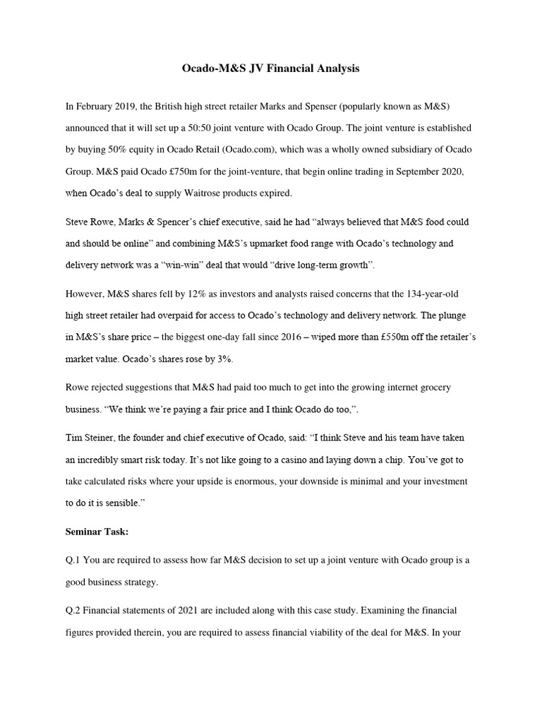 Ocado-M&S JV Finance Case &questions | PDF | Joint Venture | Money
