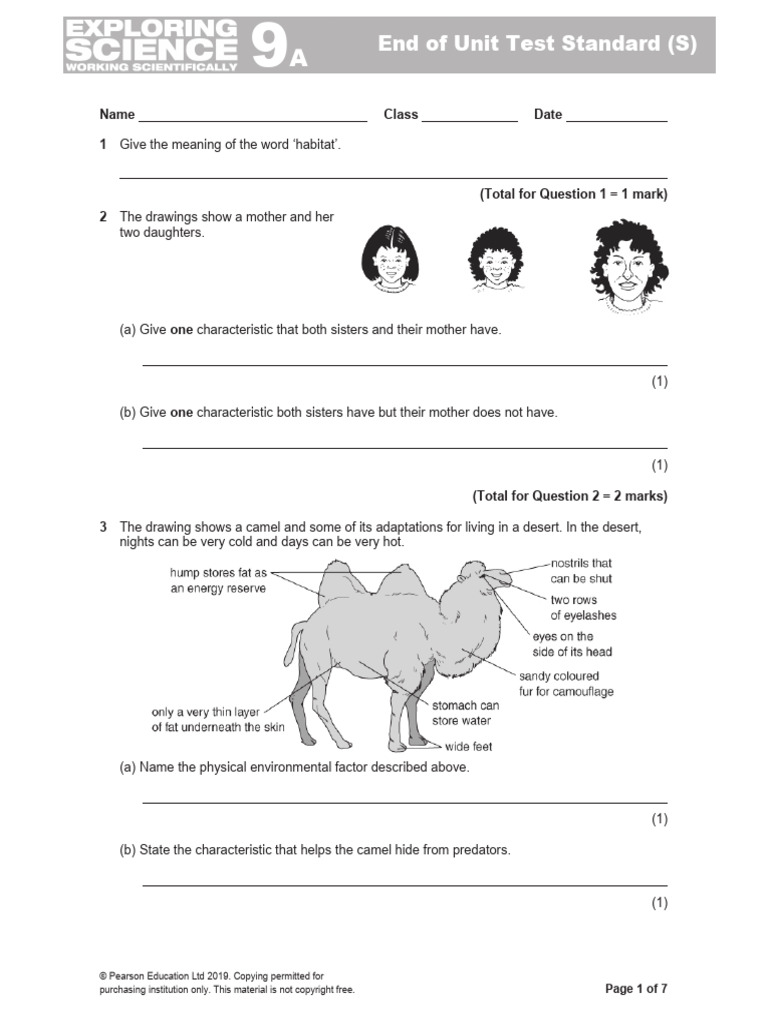 End of Unit Test Standard (S) : © Pearson Education LTD 2019. Copying ...