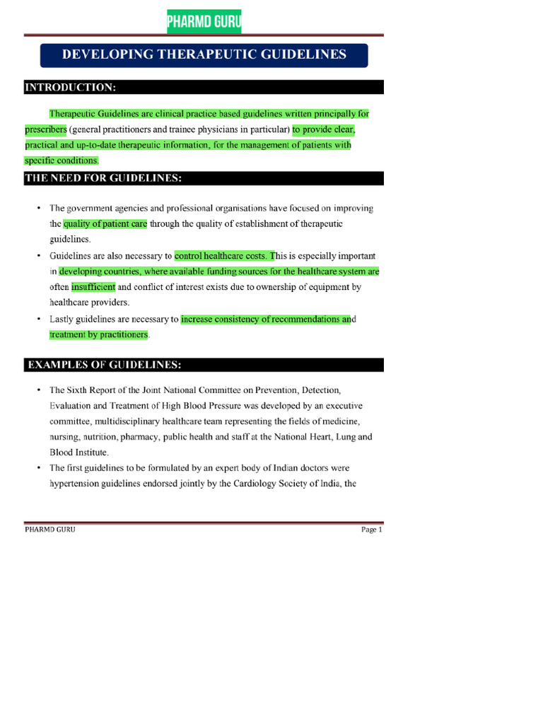 Developing Therapeutic Guidelines | PDF | Systematic Review | Health Care