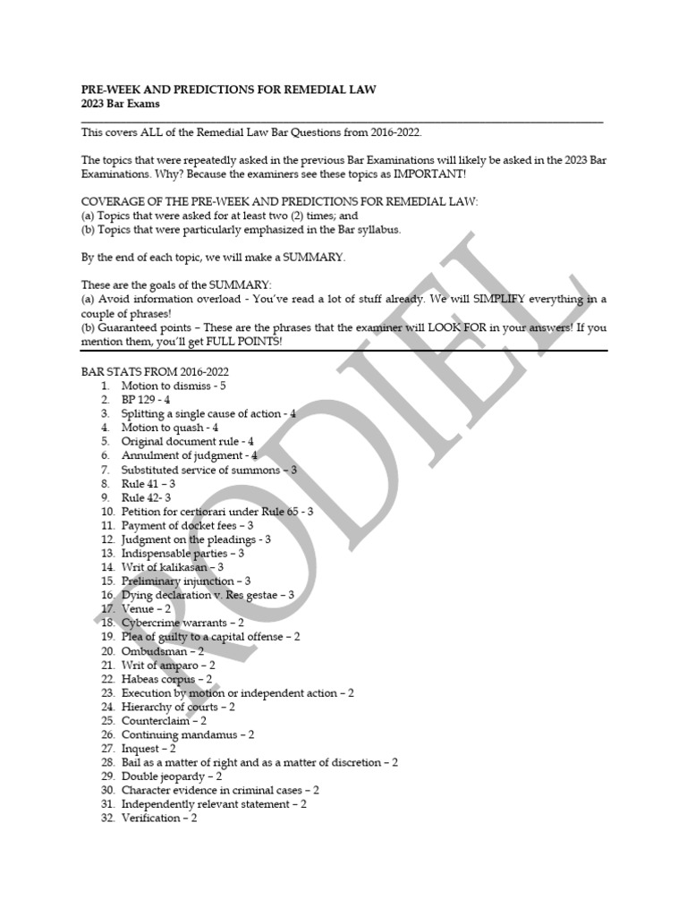 Pre-Week Remedial Law 2023 (v3) | PDF | Appeal | Lawsuit