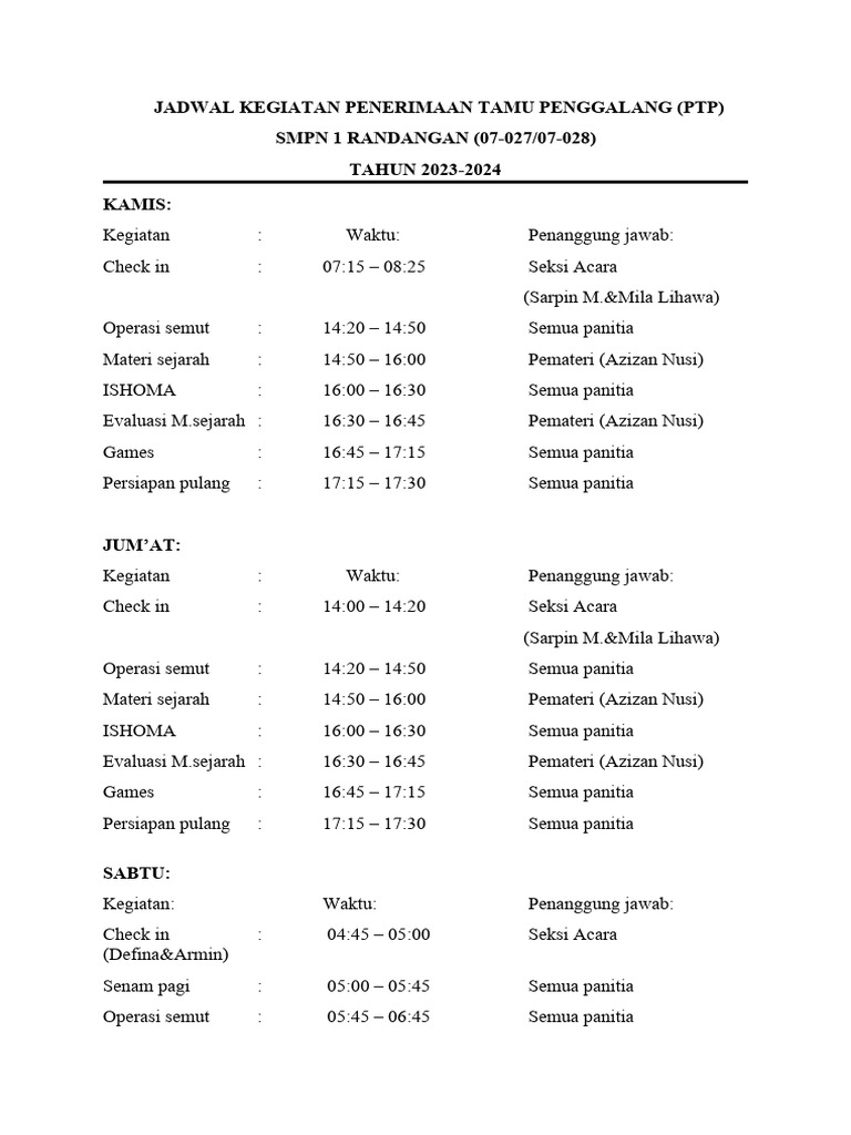 Jadwal Kegiatan PTP 2023 Cinta | PDF | Seni