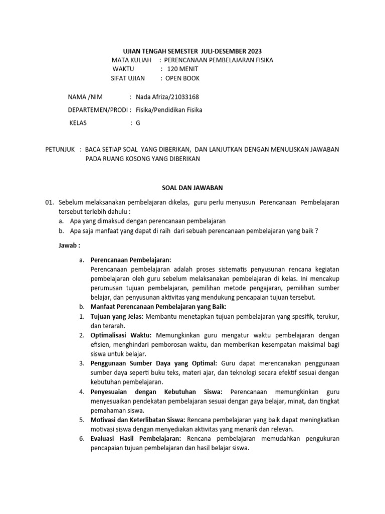 Ujian Tengah Semester Juli-Des 2023 MK P2F | PDF