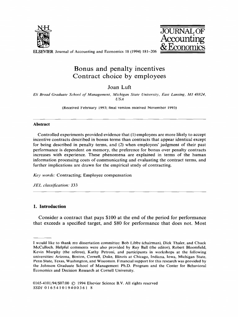 Bonus and Penalty Incentives Contract Choice by Employees | PDF ...