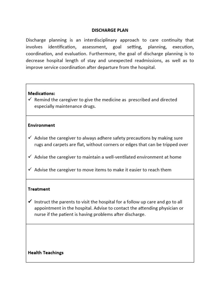Discharge Plan | Download Free PDF | Caregiver | Patient