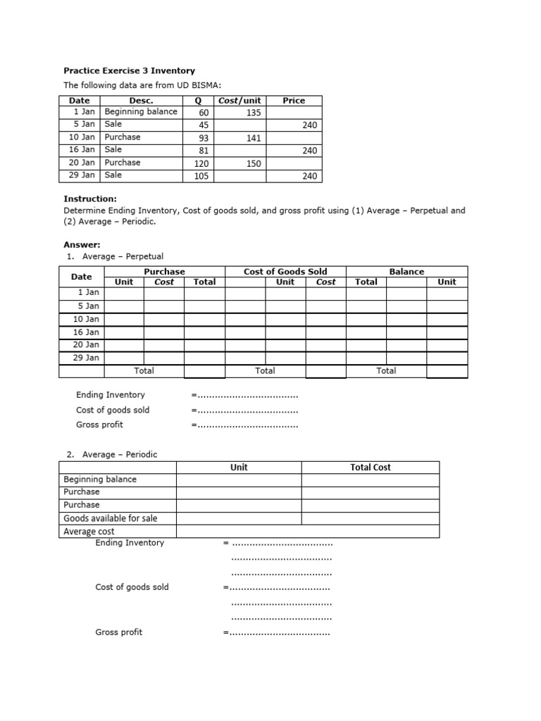 7 Inventory Exercise | Download Free PDF | Cost Of Goods Sold | Financial Markets